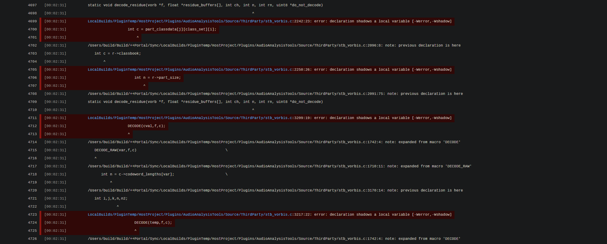 [Suggestion] stb_vorbis: "declaration shadows a local variable" Clang errors · Issue #1256 ...