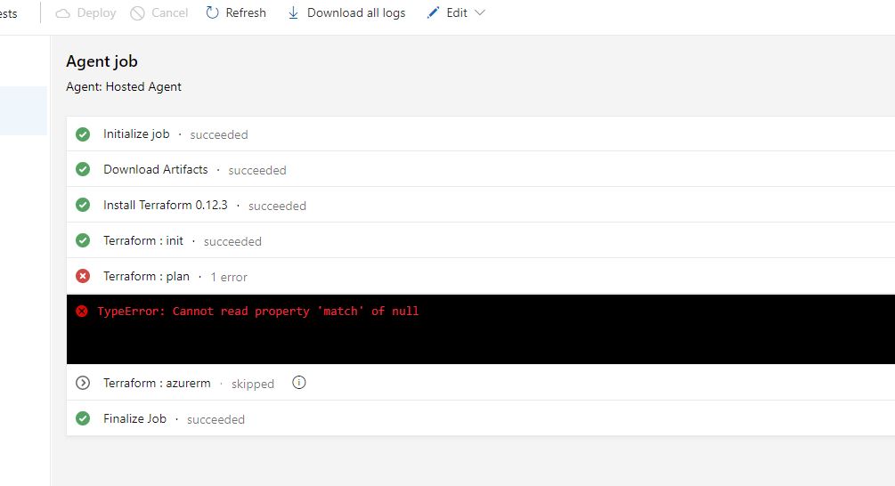 "cannot read property 'match' of null" i am getting this error while releasing pipeline in Azure ...