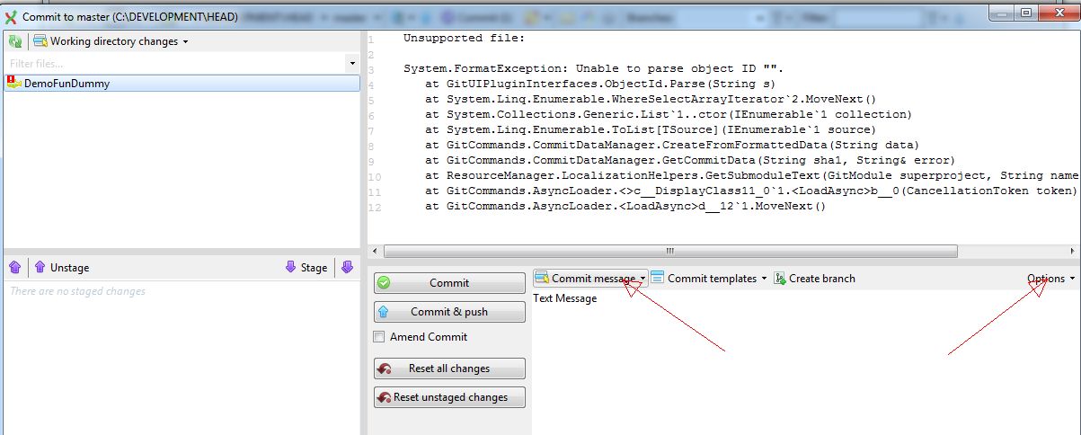 Commit-window placed in background when "Commit message" or "Options" dropdown button is clicked ...