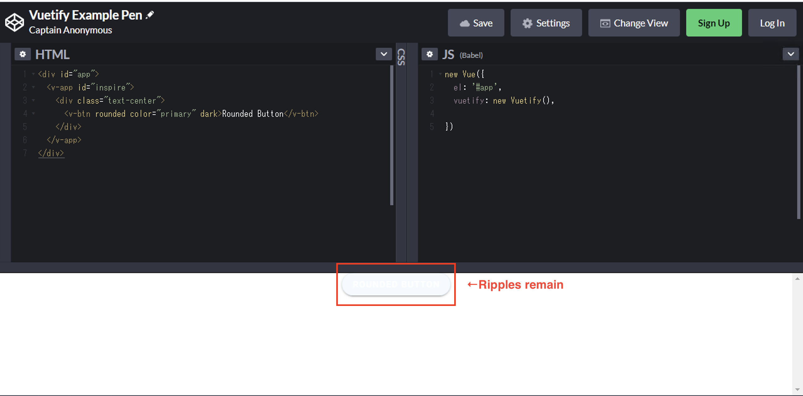 [Bug Report] VBtn Ripples remain bug · Issue #12076 · vuetifyjs/vuetify · GitHub