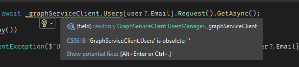 Visual Studio flags `GraphServiceClient.Users` as obsolete · Issue ...