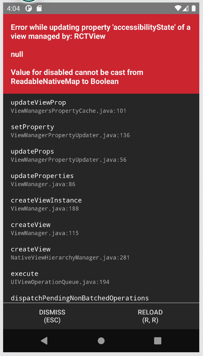 Error While Updating Property Accessibilitystate Of A View Managed By Rctview Null Value