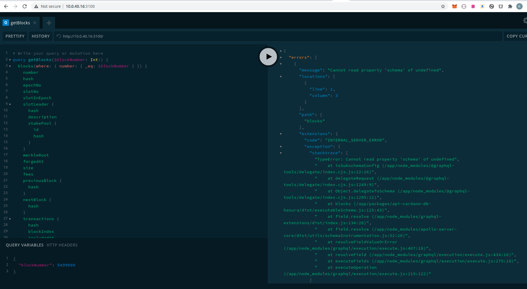 Queries Sometimes Throwing Cannot Read Property Schema Of Undefined · Issue 484 · Cardano
