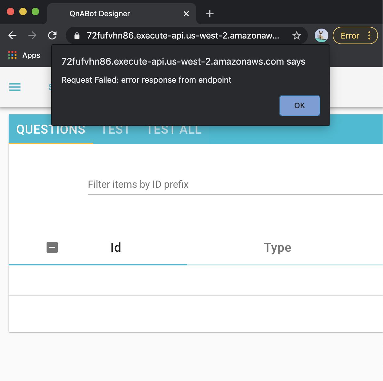 Lex Bot Rebuild Throws Error On First Launch Request Failed Error Response From Endpoint
