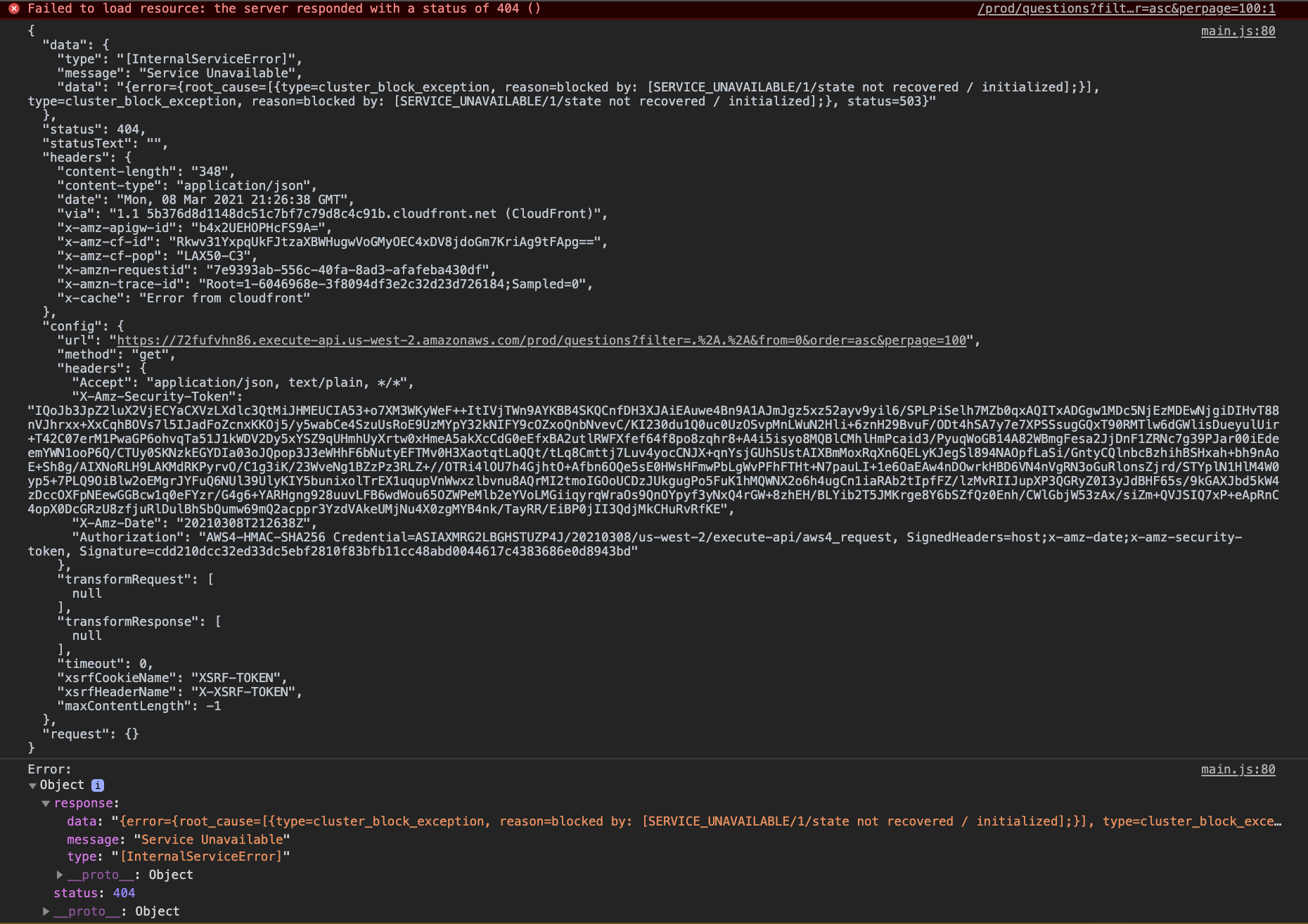 Lex Bot rebuild throws error on first launch: Request Failed: error response from endpoint ...
