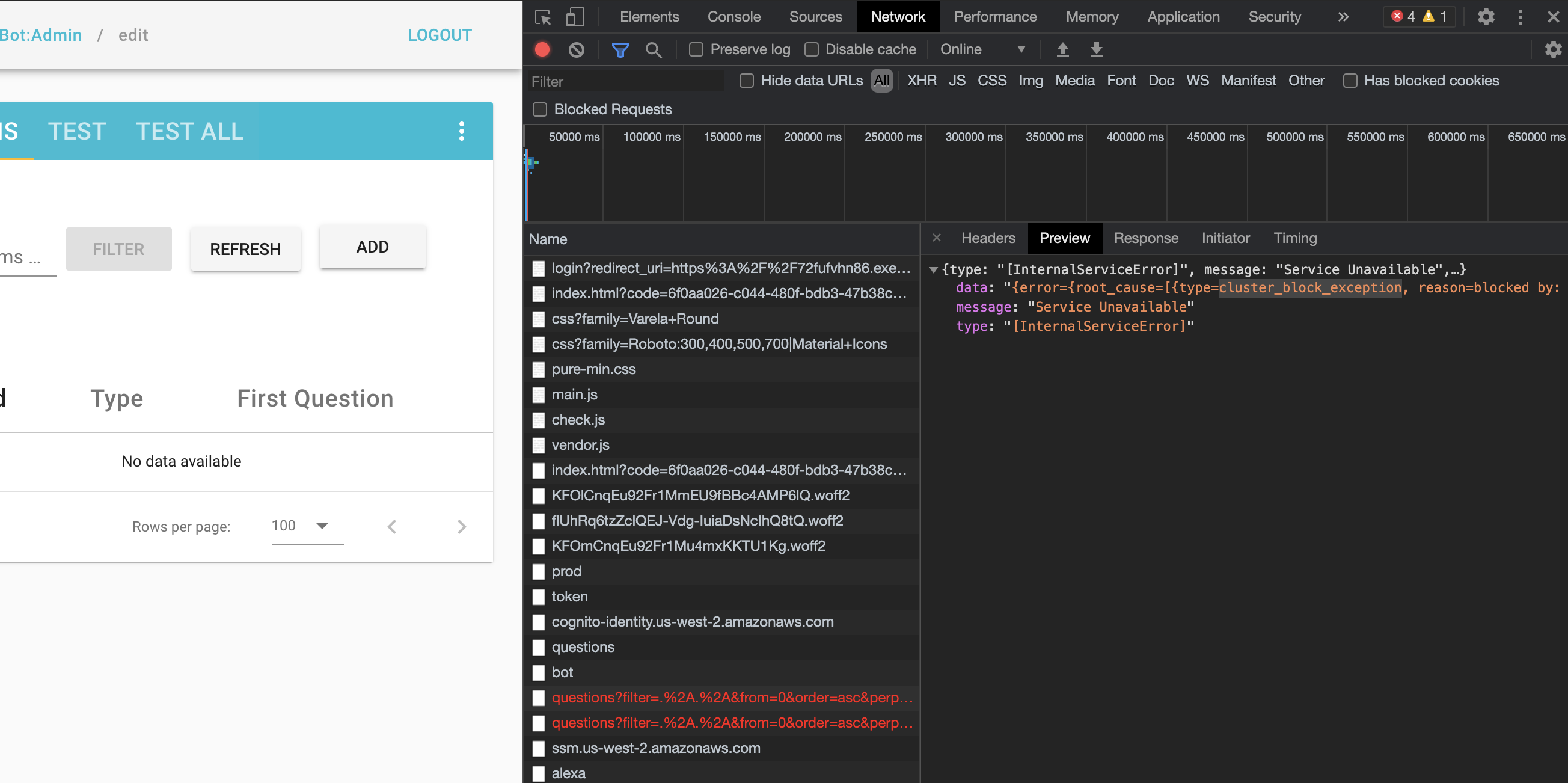 Lex Bot rebuild throws error on first launch: Request Failed: error response from endpoint ...