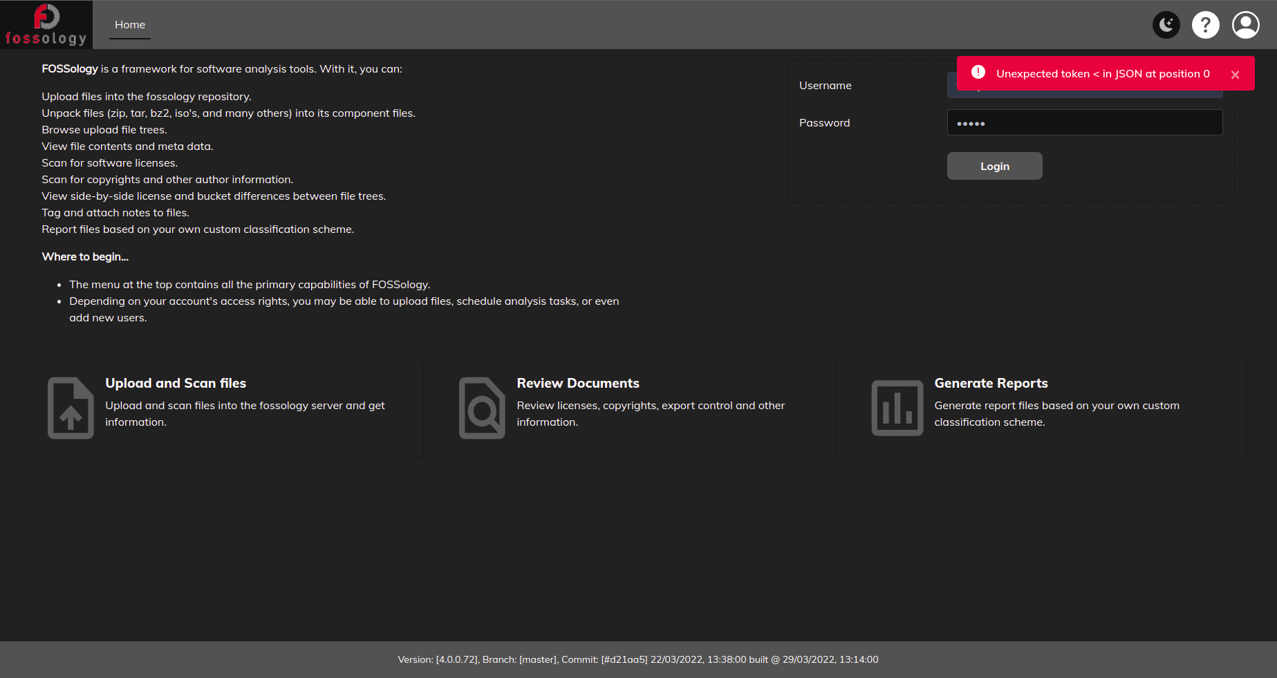 Unexpected Token Error On Login Attempt In Fossologyui · Issue 2198 · Fossology Fossology · Github