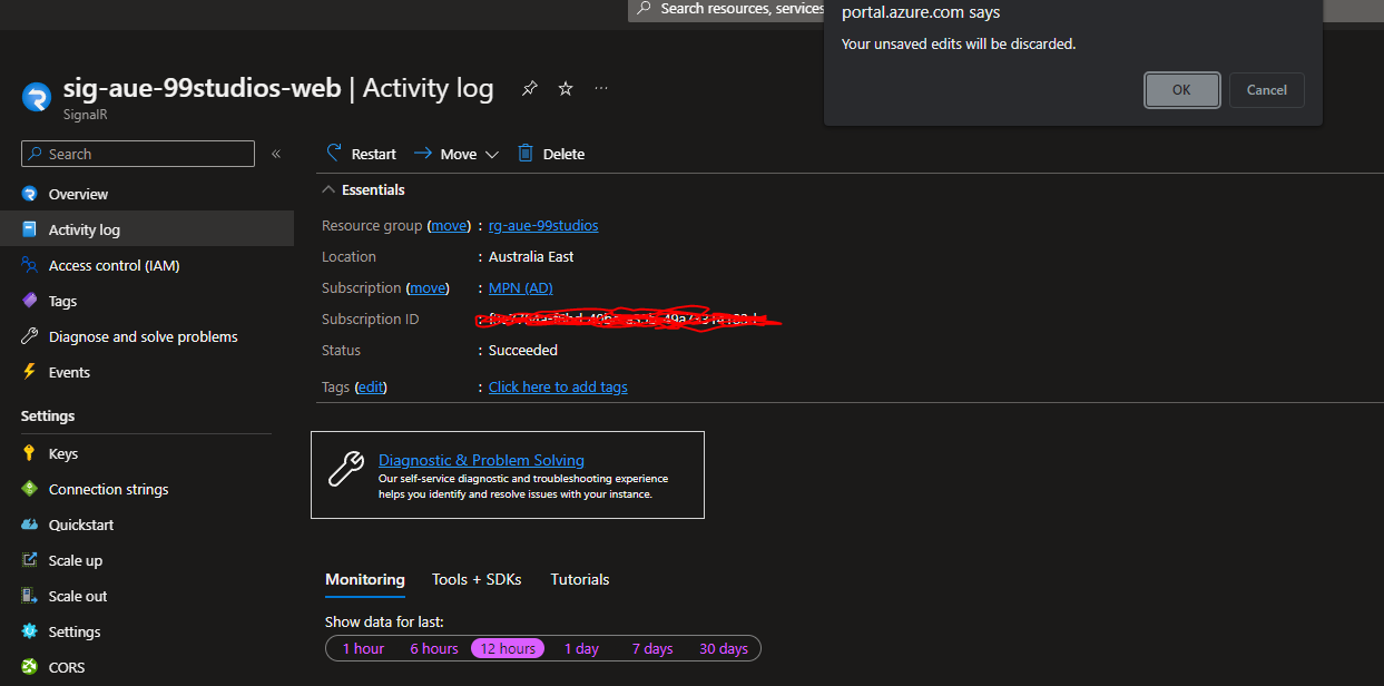 Incorrect prompt on Azure SignalR Portal when navigating away. · Issue #1792 · Azure/azure ...
