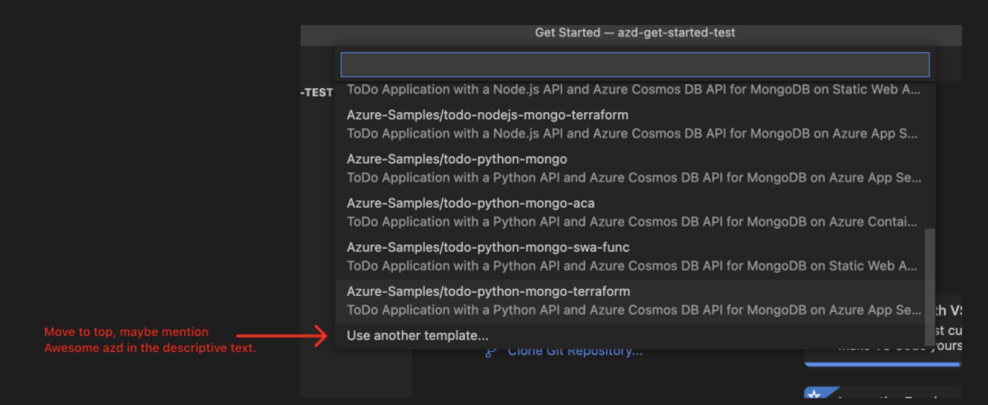 Vs Code Extension Move The Option To Use Another Template To The Top Of The Template List