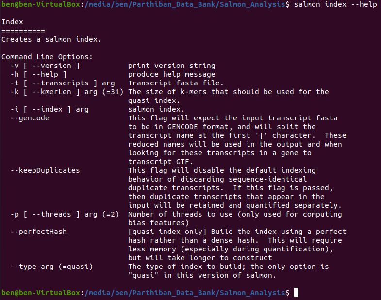 Salmon Index [unrecognised option '-d'] · Issue #714 · COMBINE-lab/salmon · GitHub