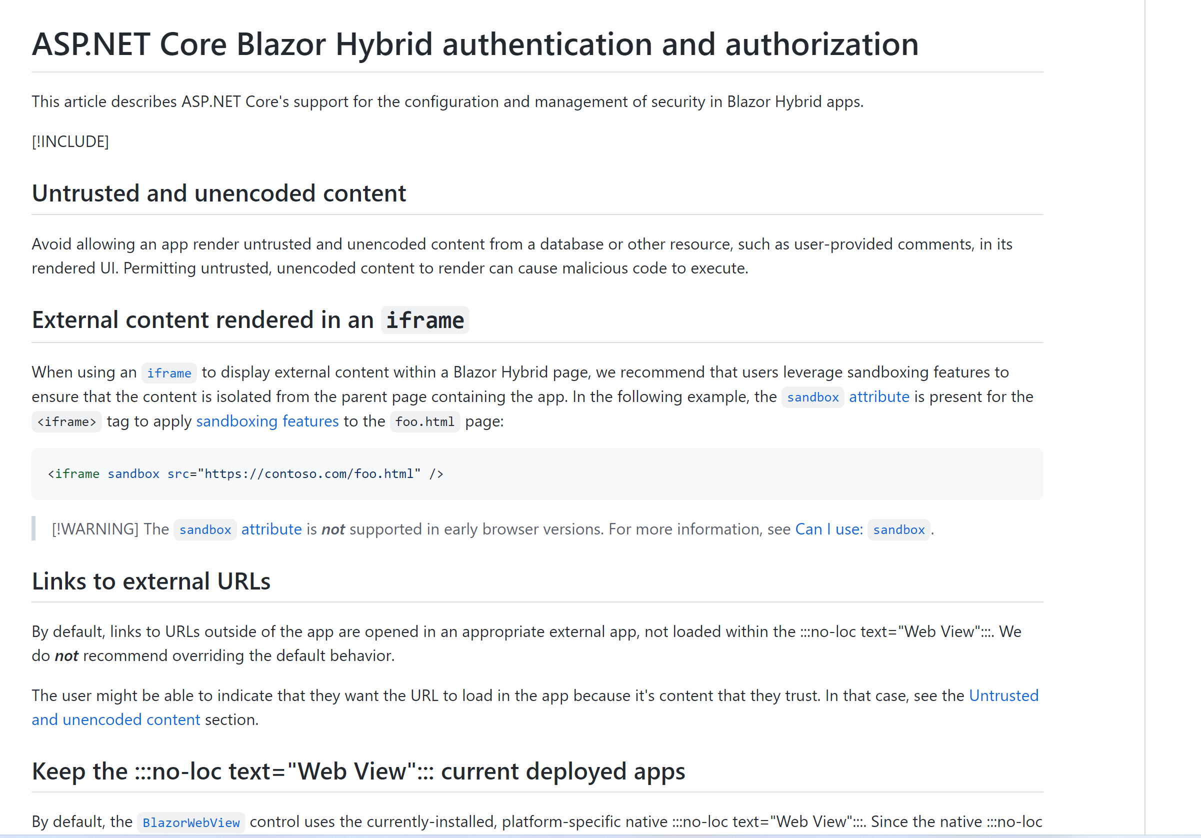 [Blazor] The title should be something like Security considerations for Blazor Hybrid ...