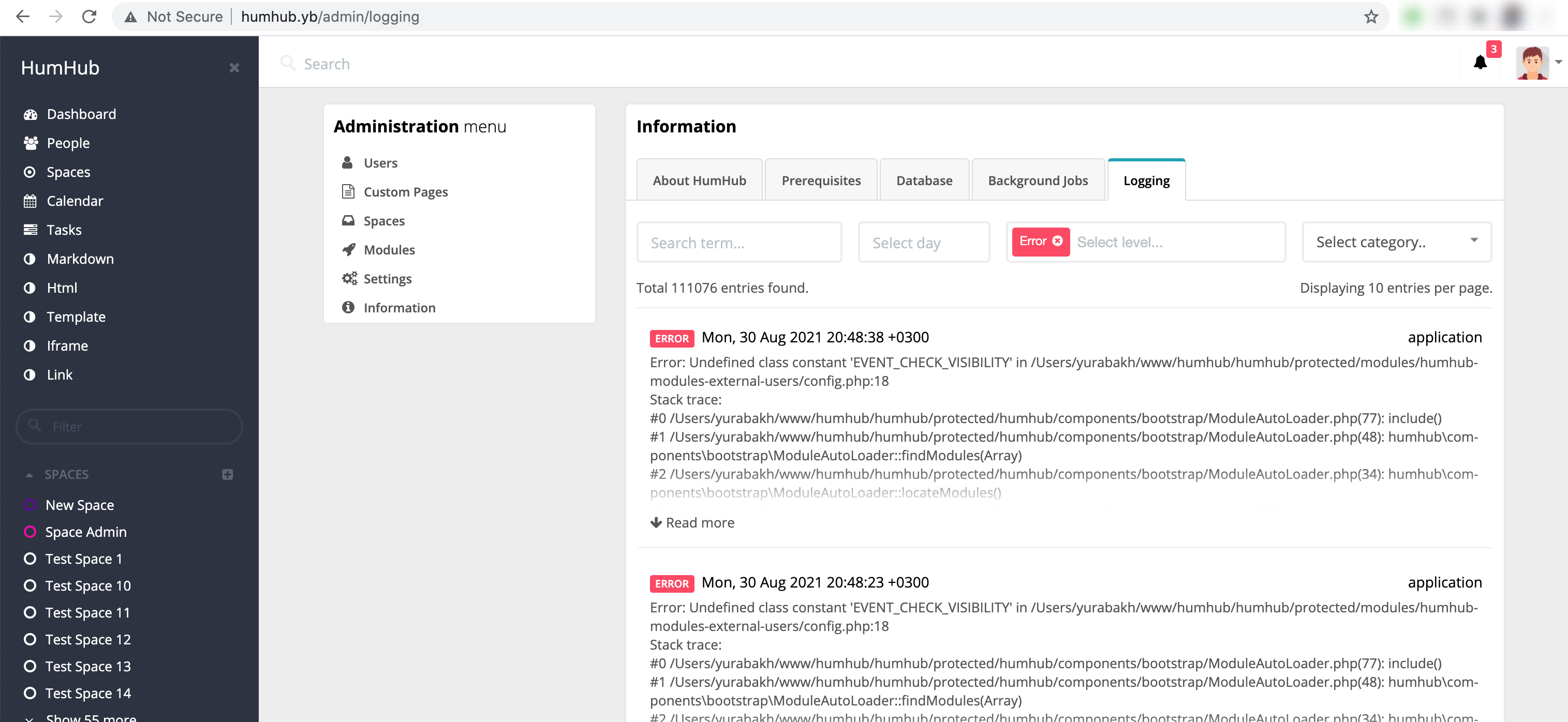 Logging shows not entries · Issue #5265 · humhub/humhub · GitHub