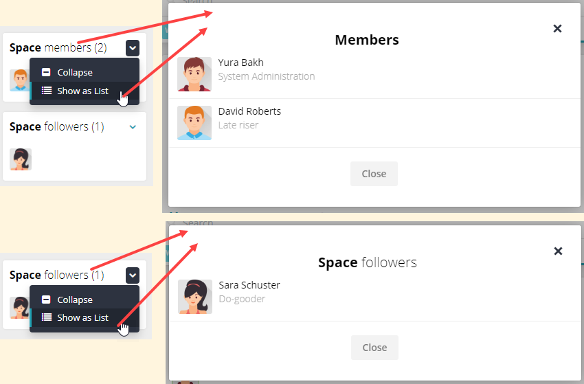 Space About Page - Add possibility to show Members/Followers as List ...