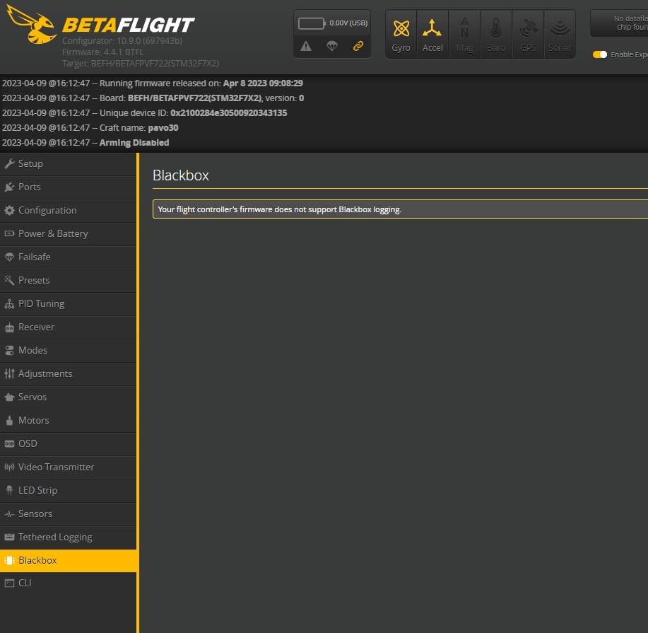 Blackbox Logging Not Available Betafpvf722 V1 · Issue 12645 · Betaflightbetaflight · Github