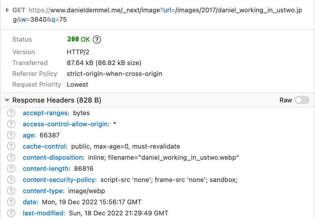 Images not being cached. The prop minimumCacheTTL is ignored and instead set to max-age=0 ...