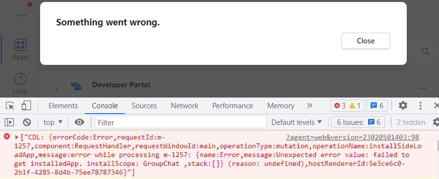 Getting "Something went wrong" error pop when add a custom bot to a group chat · Issue #8186 ...