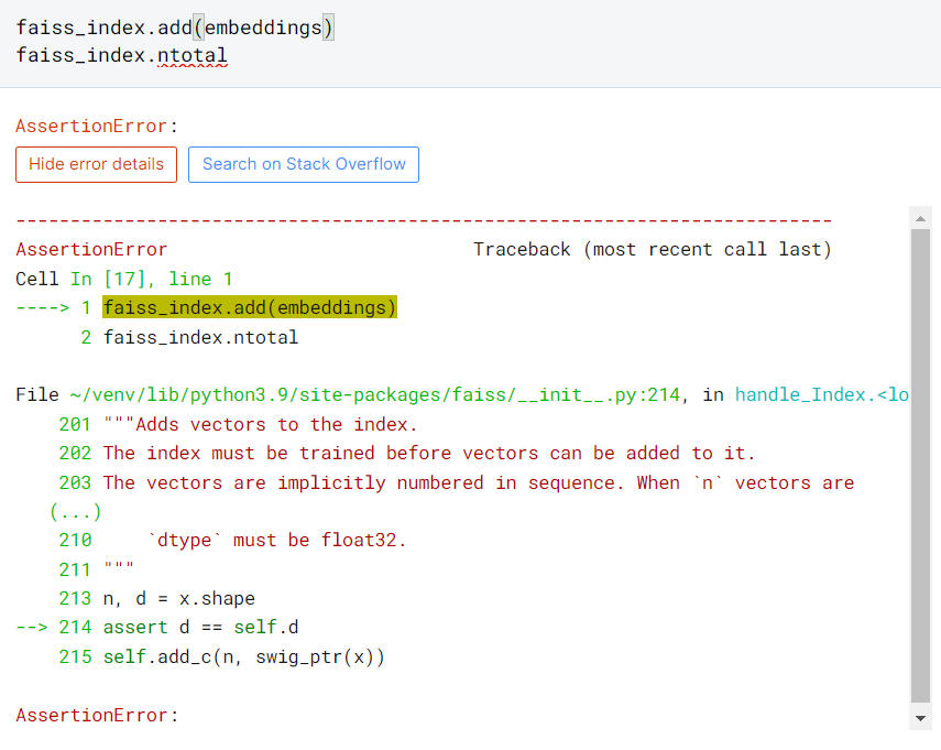 Assertion Error D Selfd · Issue 972 · Facebookresearchfaiss · Github 