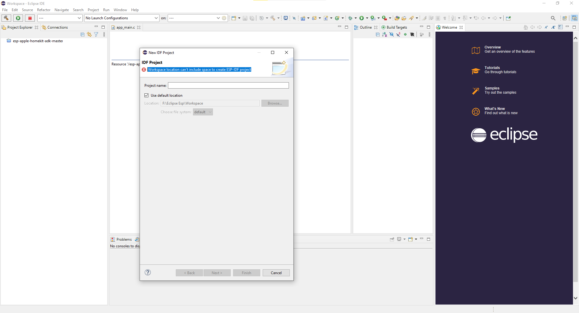 Workspace location can't include space to create ESP-IDF project (IEP-224) · Issue #115 ...