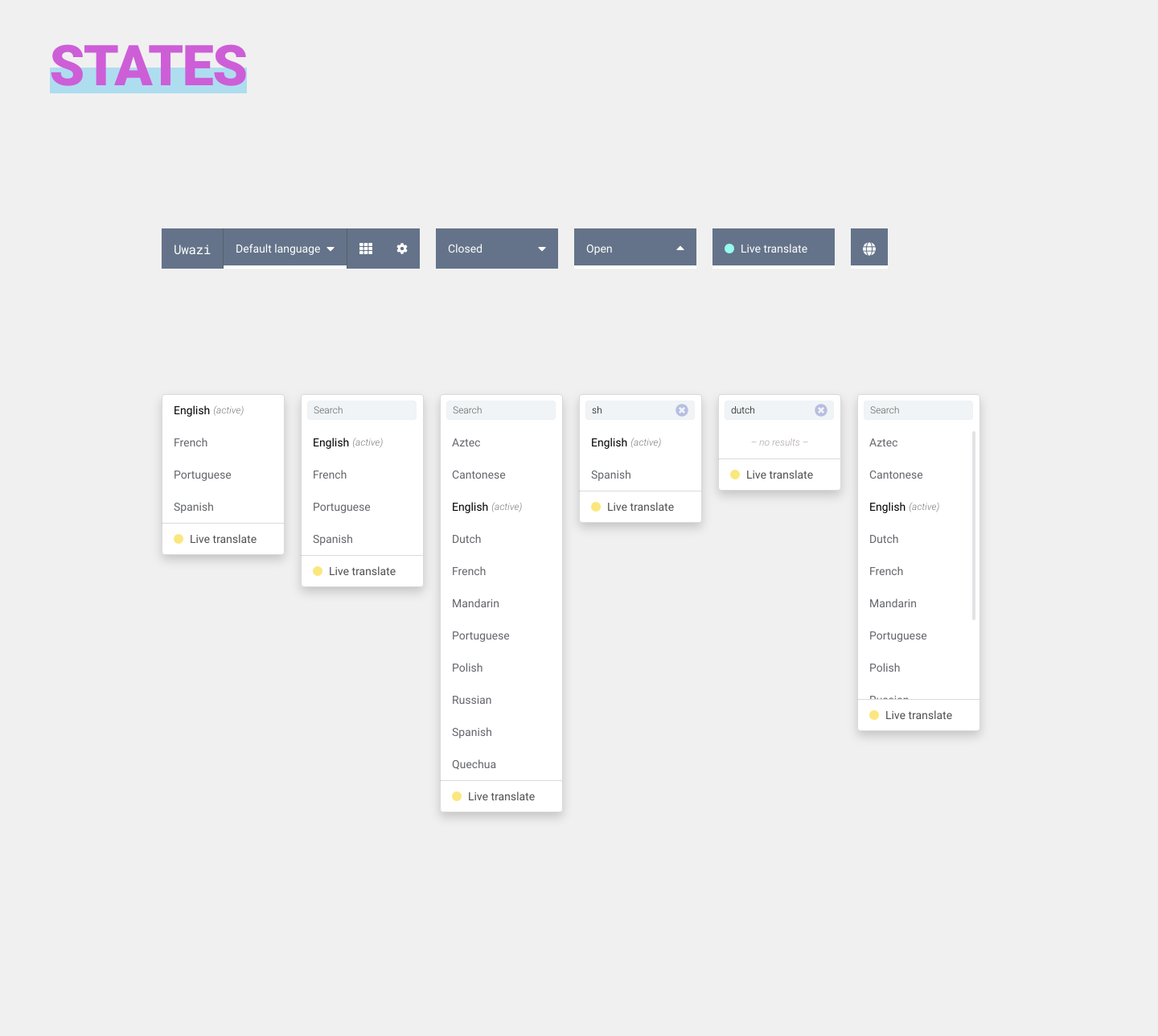 UI design for Languages Group in a drop-down menu · Issue #7 · huridocs/uwazi-design · GitHub