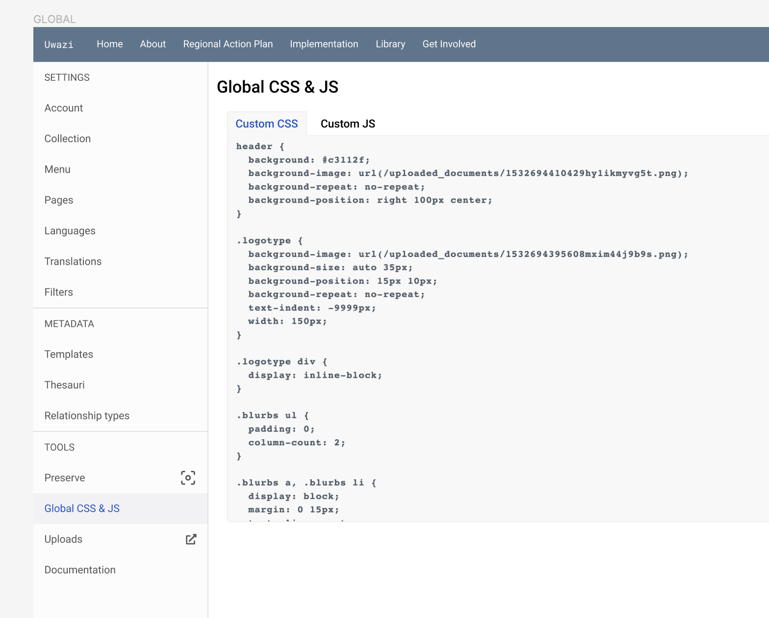 Global Javascript As We Have Global Css Like Per Page Javascript · Issue 5268 · Huridocs