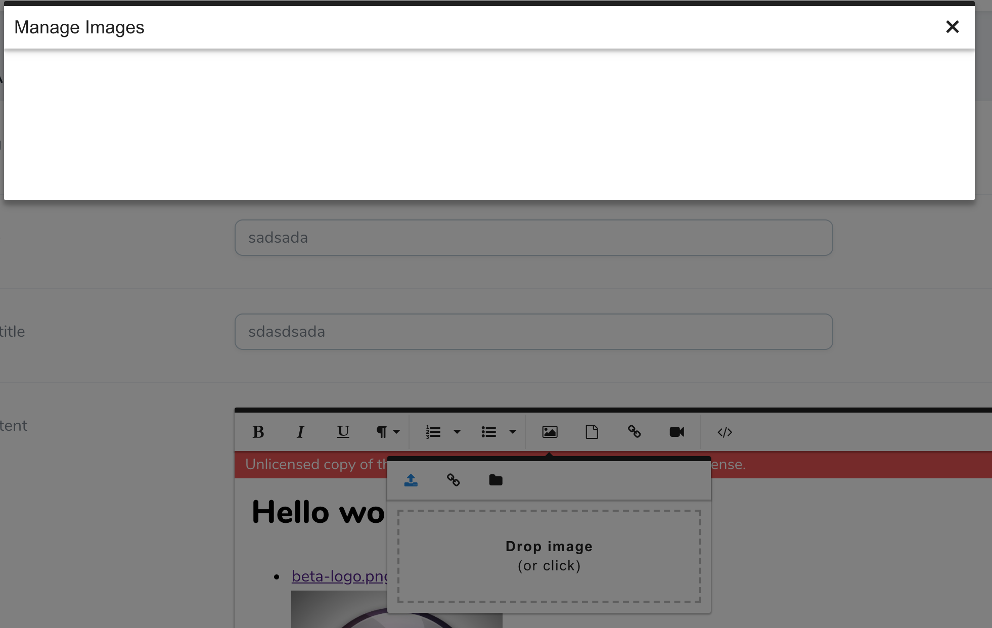 Issue With Manage Images · Issue 18 · Froalanova Froala Field · Github