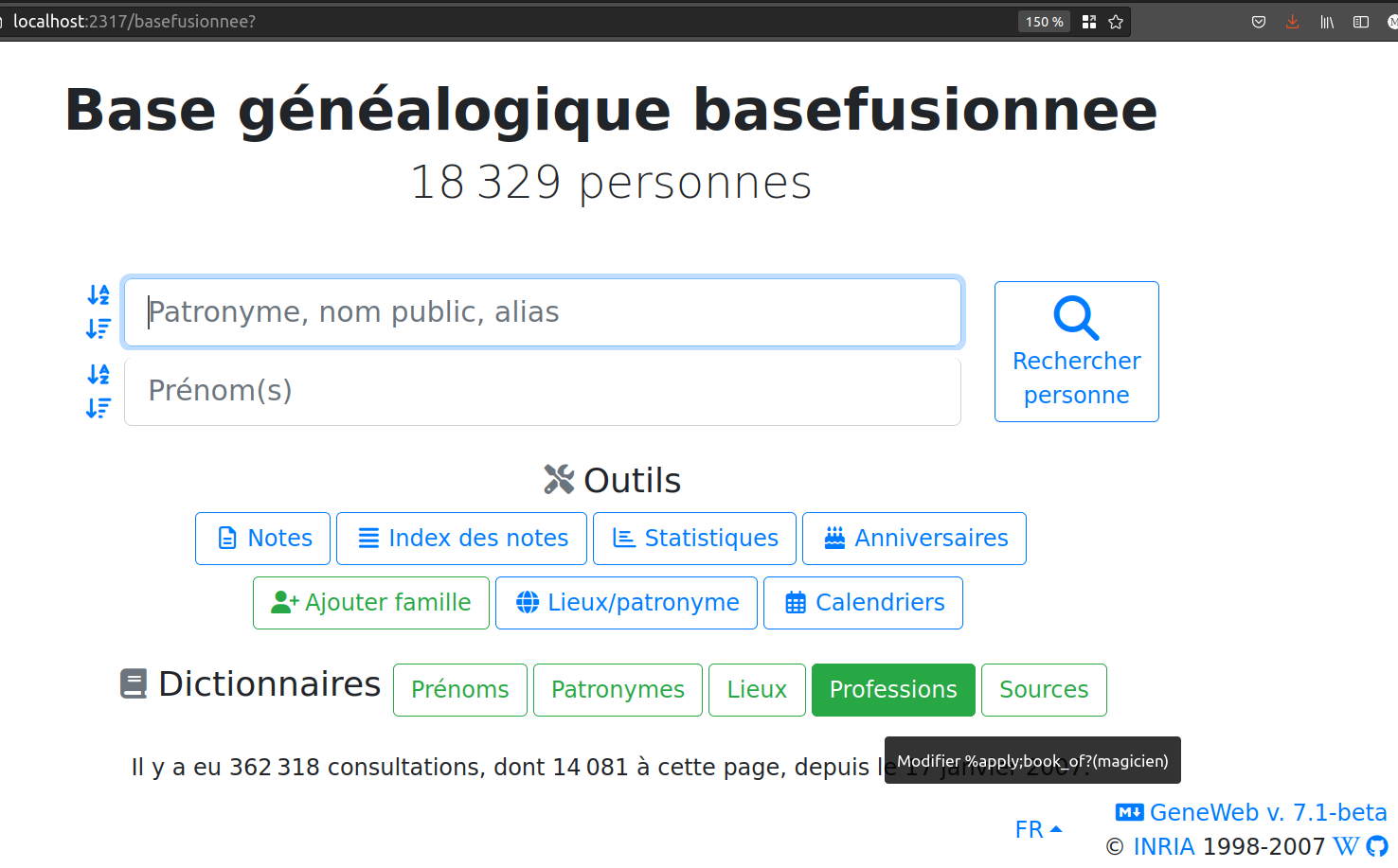 [BUG] Bad notification for modify buttons on welcome page · Issue #1607 · geneweb/geneweb · GitHub