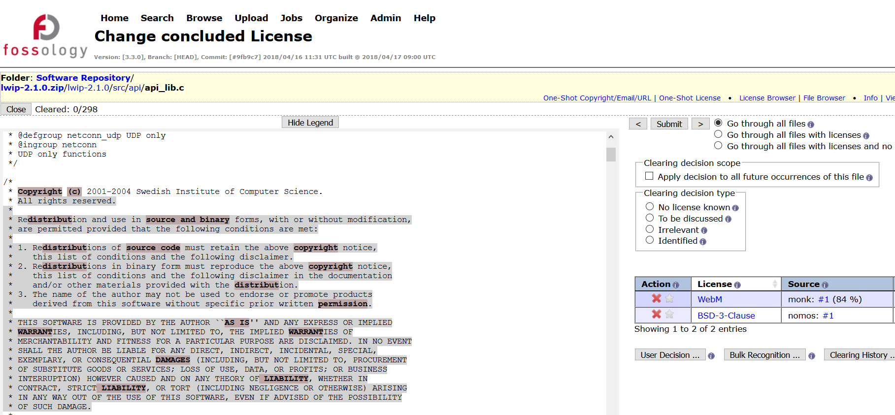 Monk agent incorrectly identifies WebM for BSD-3-Clause license · Issue #1785 · fossology ...