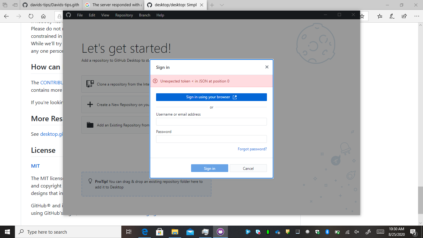 Cannot Log In Getting Error · Issue 10440 · Desktopdesktop · Github 