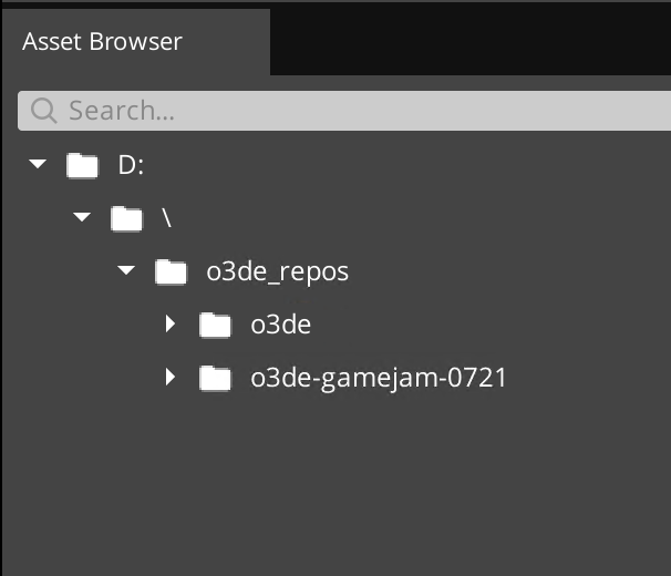 The asset browser shows the root file system of your computer and includes folders just named ...