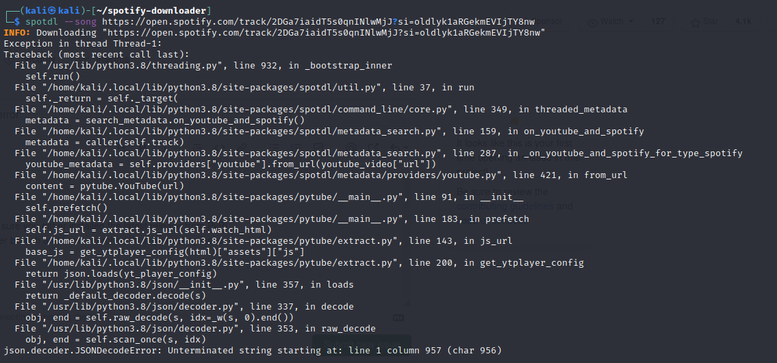 Song not downloading giving error · Issue #822 · spotDL/spotify ...