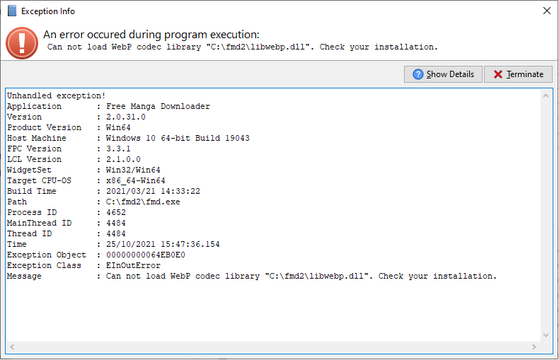 [bug] Can not load libwebp.dll - Solved · Issue #773 · dazedcat19/FMD2 · GitHub