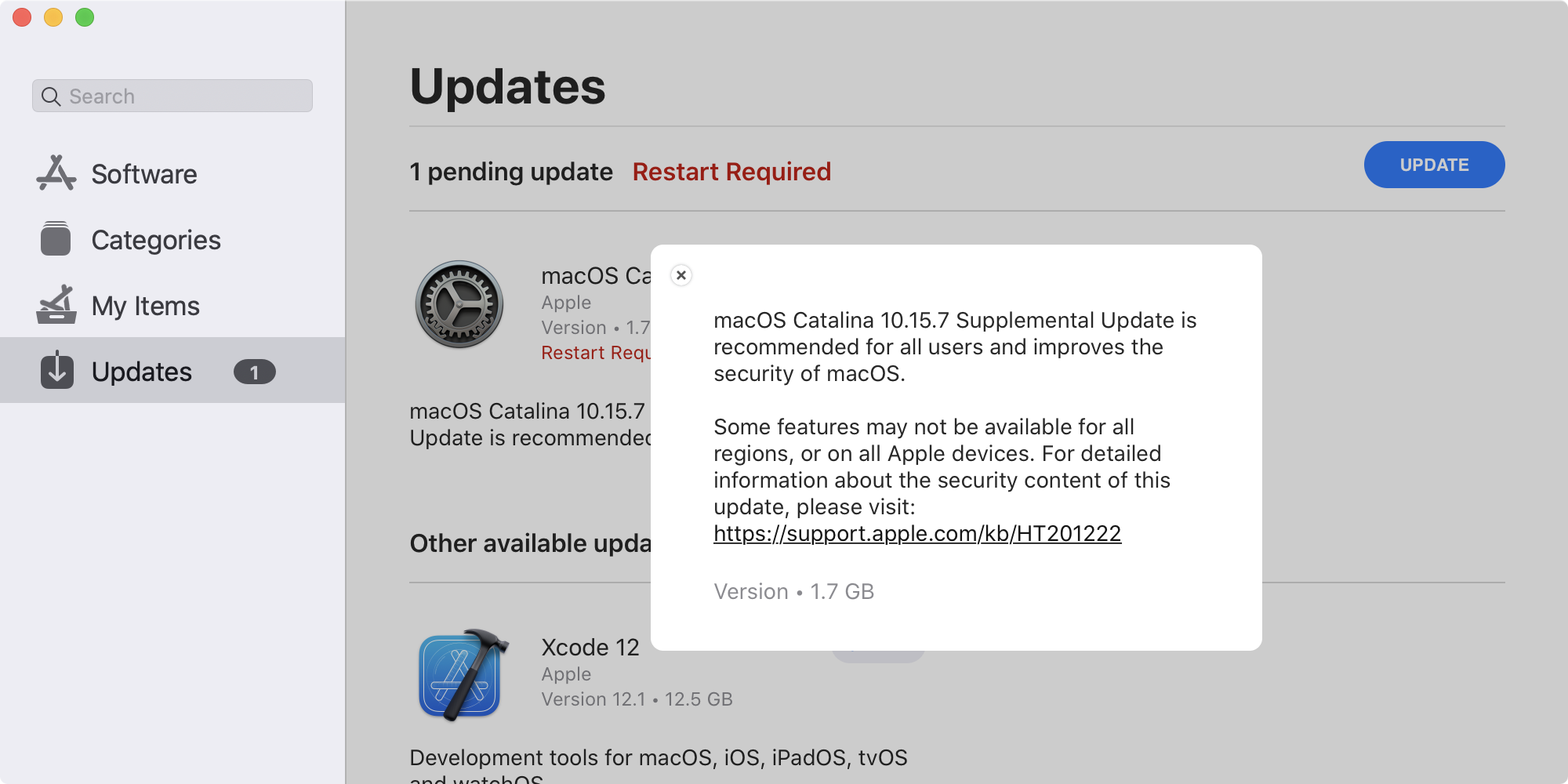 Navigating back after viewing a link in an Apple softwareupdate description results in a blank ...