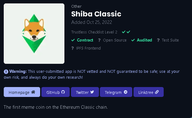 Shiba Classic Trust Level Outdated/Incorrect · Issue #964 · ethereumclassic/ethereumclassic ...
