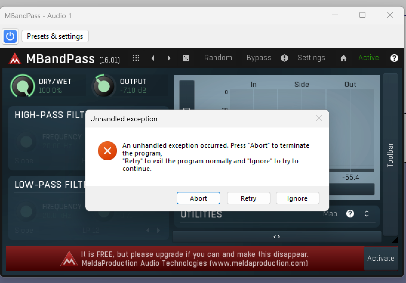 Melda Production (VST) plugins: an unhandled exception when tweaking effect's parameters · Issue ...
