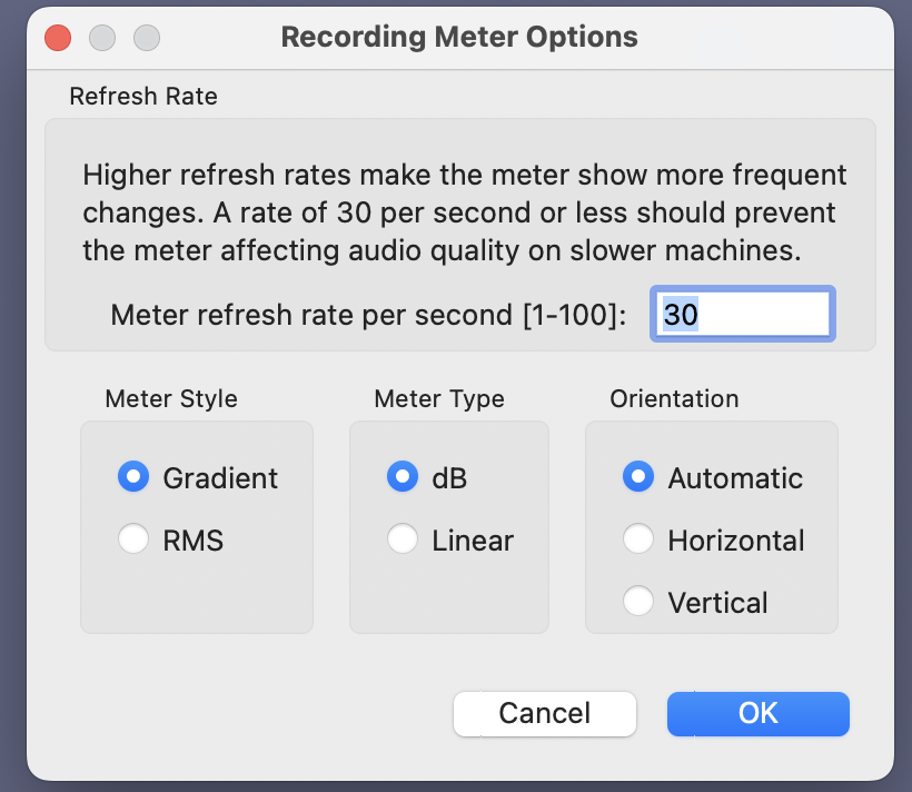 Add Meter dB range option in the context menu of the playback/input meter · Issue #4732 ...