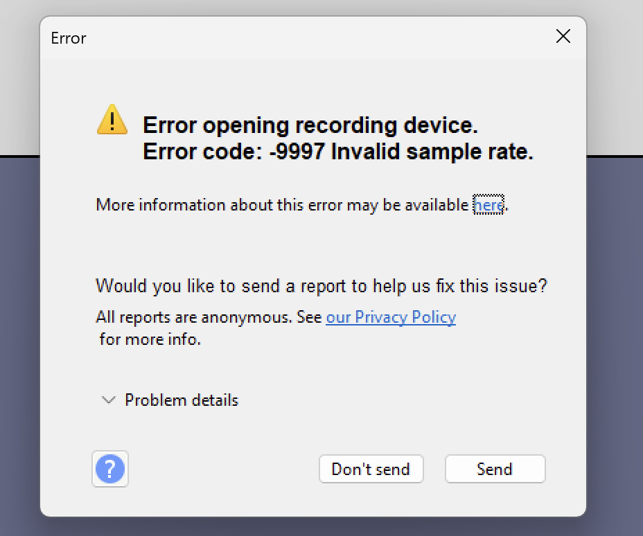 Error when pressing Record for the second time with WASAPI set as a ...