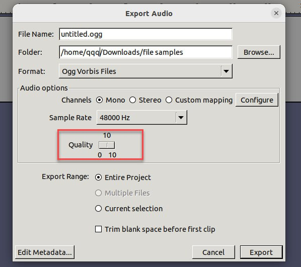Quality slider won't move when exporting Ogg Vorbis · Issue #5626 ...