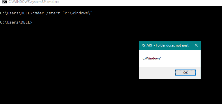 trailing backslash in start path causes an error on windows · Issue #1836 · cmderdev/cmder · GitHub