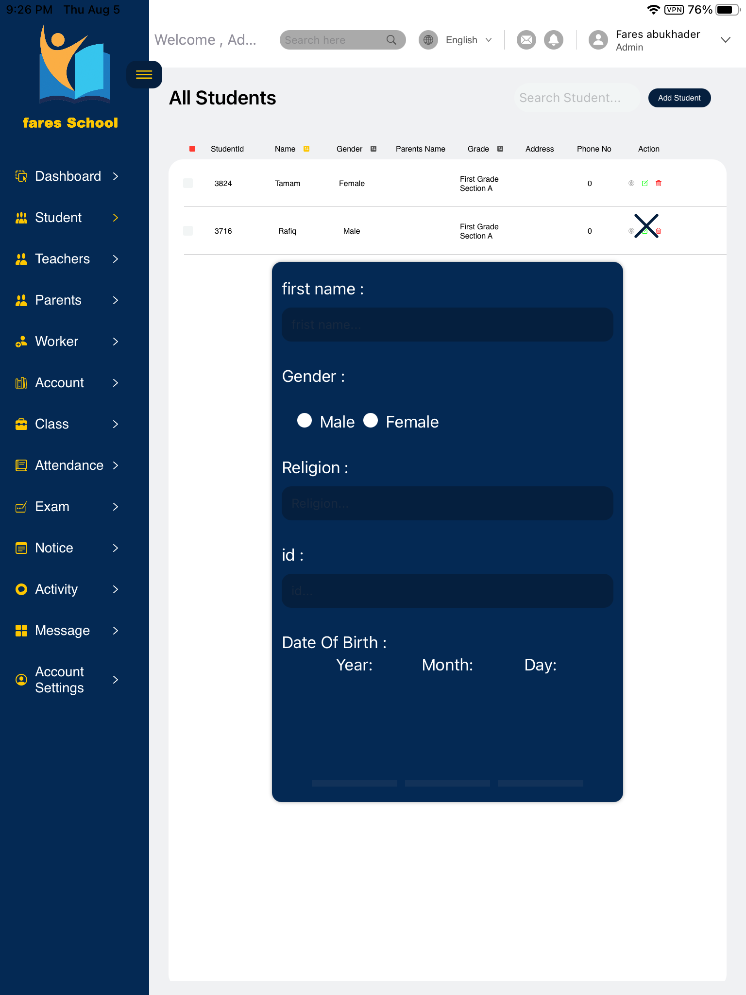 GitHub - Faris-abukhader/schoolDashboard: school management system