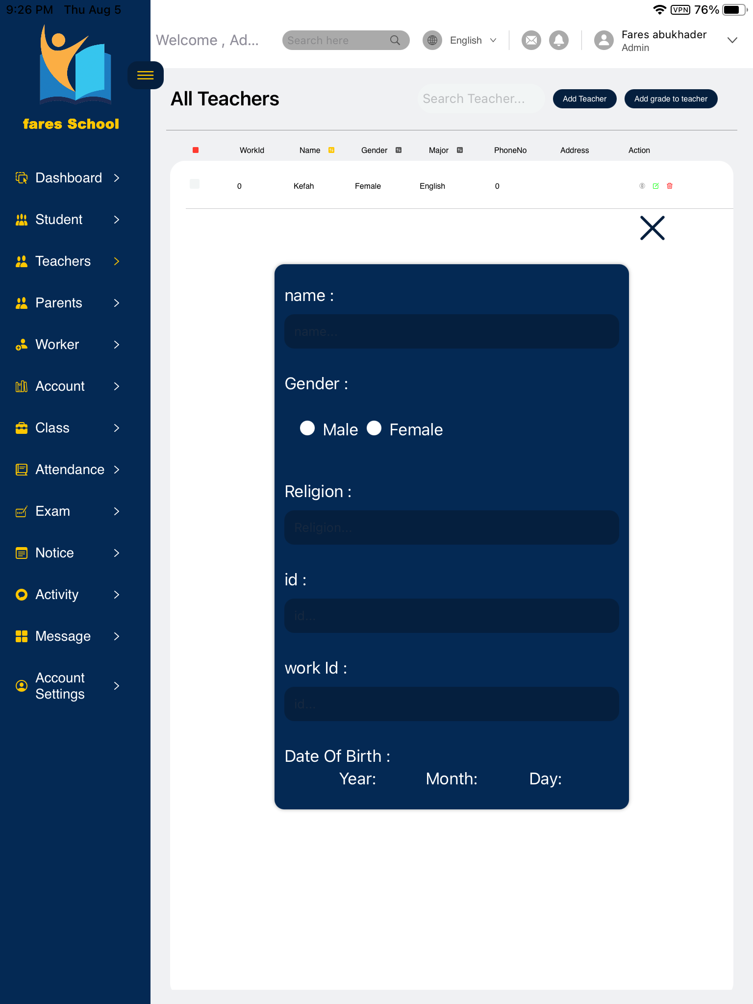 GitHub - Faris-abukhader/schoolDashboard: school management system