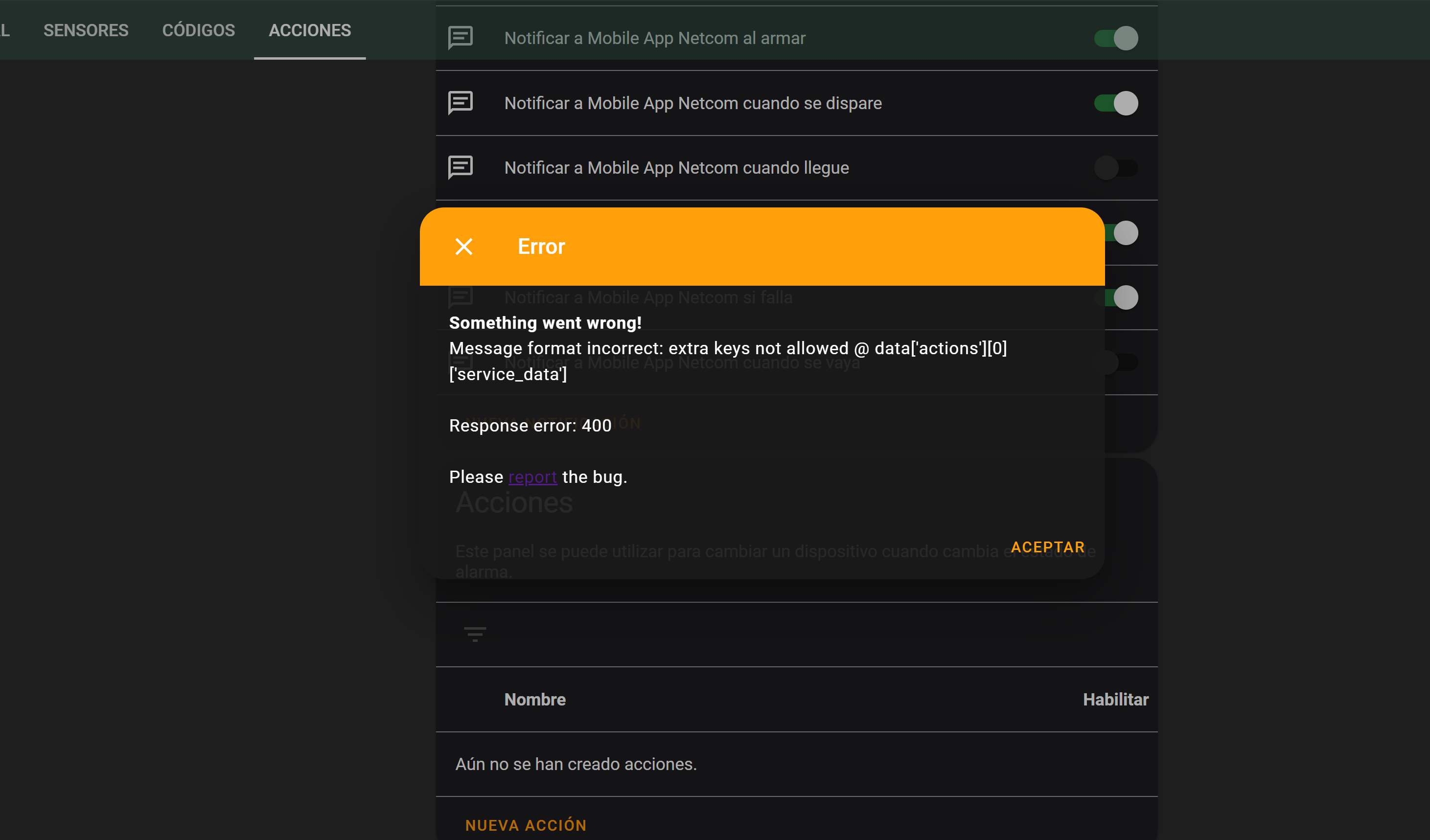 cannot create new actions · Issue #537 · nielsfaber/alarmo · GitHub
