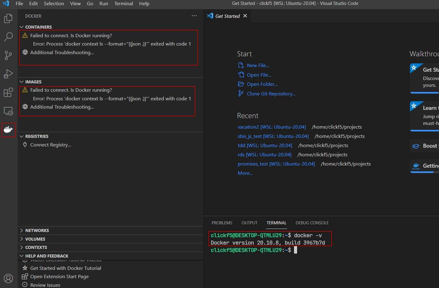 Error Process docker Context Ls format json Exited With