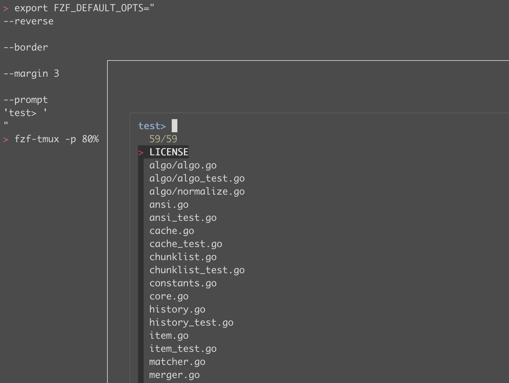 fzf-tmux -p not work when FZF_DEFAULT_OPTS contains '\n' · Issue #2205 · junegunn/fzf · GitHub