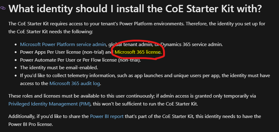 Services That Need To Be Activated With A Microsoft 365 E5 License Of Coe Starter Kit Install