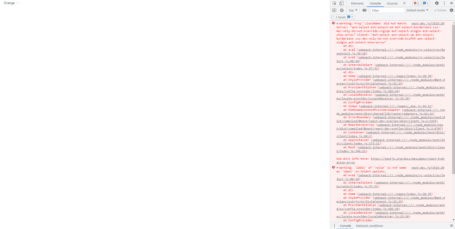Select `onChange` causes warning: `label` of `value` is not same as `label` in Select options ...