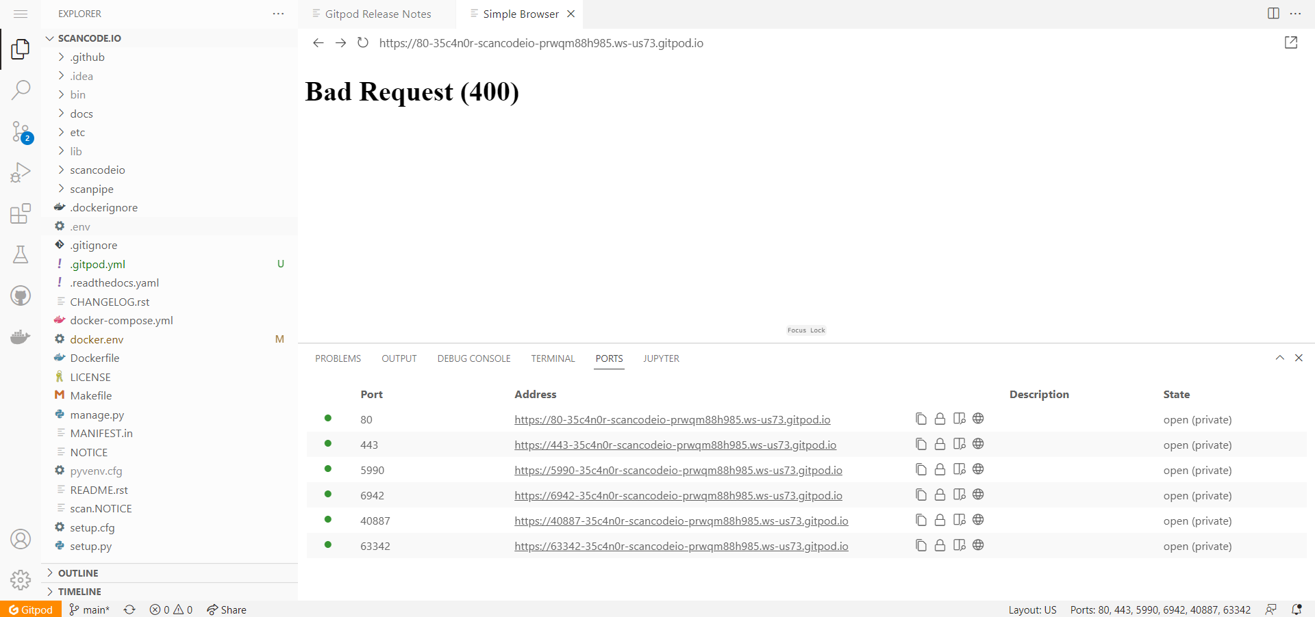 Getting error while trying to run Scancode.io in Gitpod. · Issue #554 · aboutcode-org/scancode ...