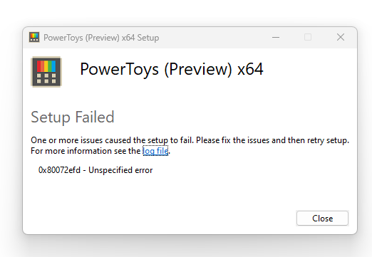 0x80072efd Setup Failed · Issue 18850 · Microsoftpowertoys · Github 