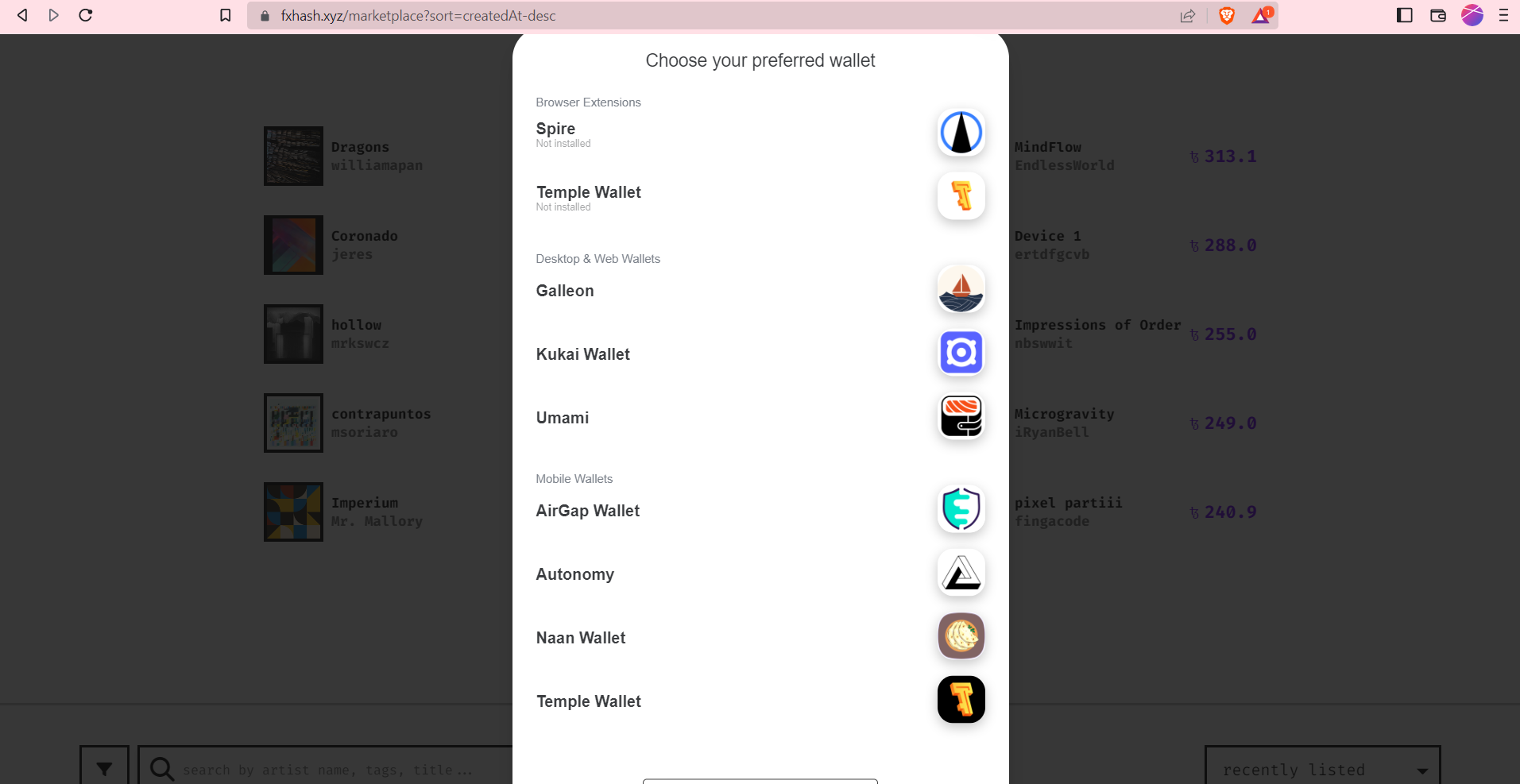 Some contents are hidden while trying to choose a wallet · Issue #471 · fxhash/fxhash-website ...