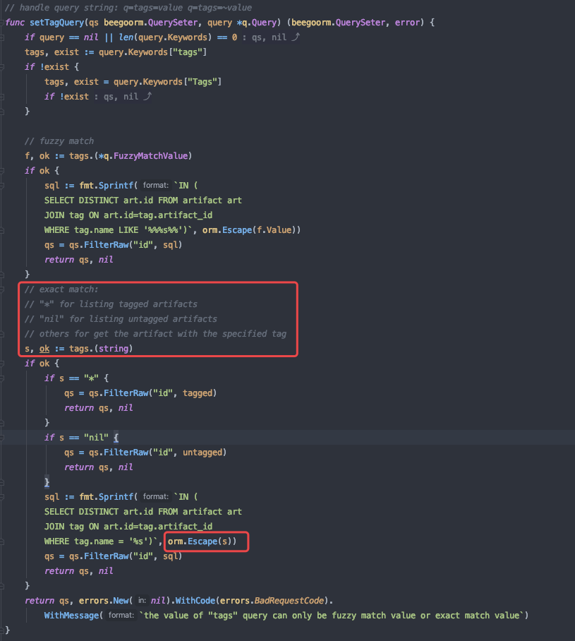 v2.0.2 api/v2.0 tags query exact match special characters are escaped · Issue #13106 · goharbor ...