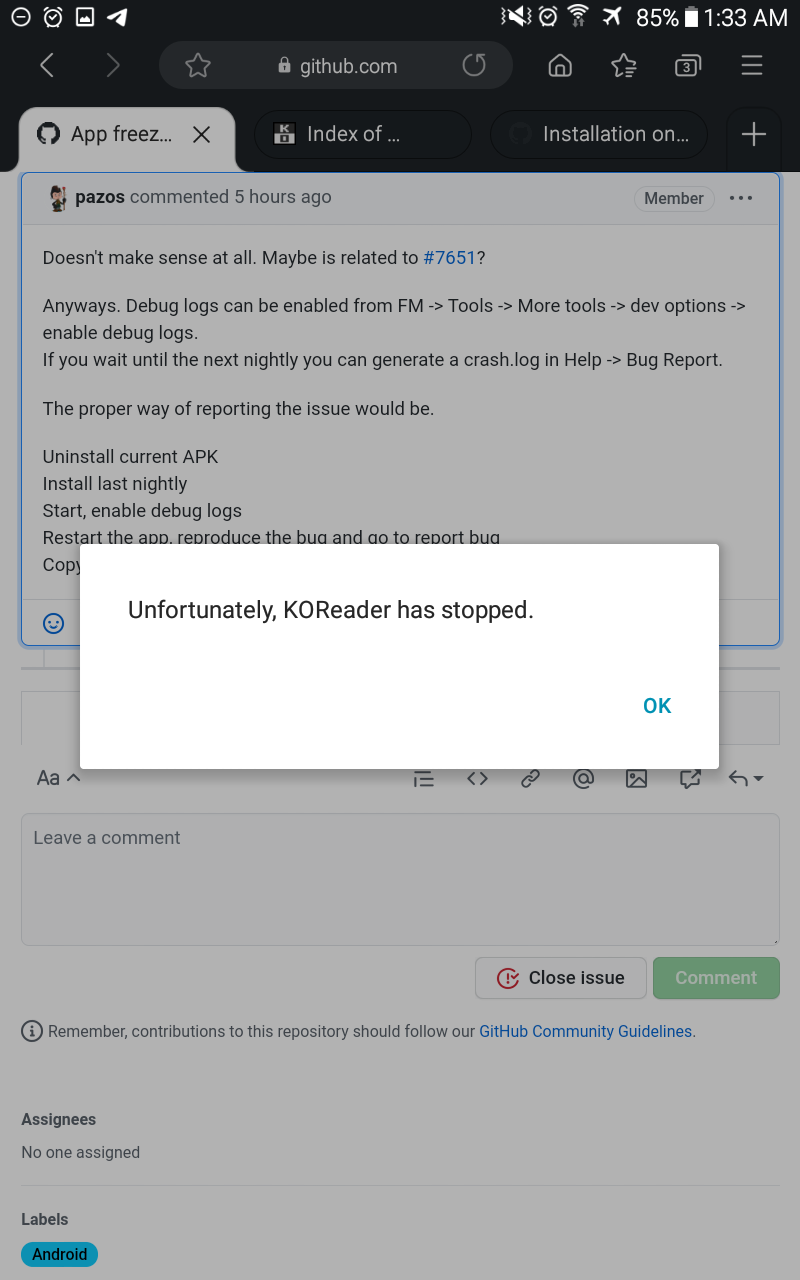 App freeze when WiFi is turned on. · Issue #7721 · koreader/koreader · GitHub